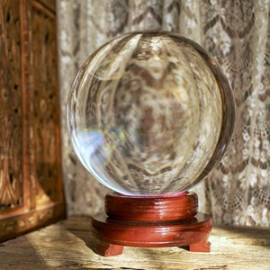 SPHERE & WOODEN STAND Large Gazing Crystal, Magic Scrying Orb ...