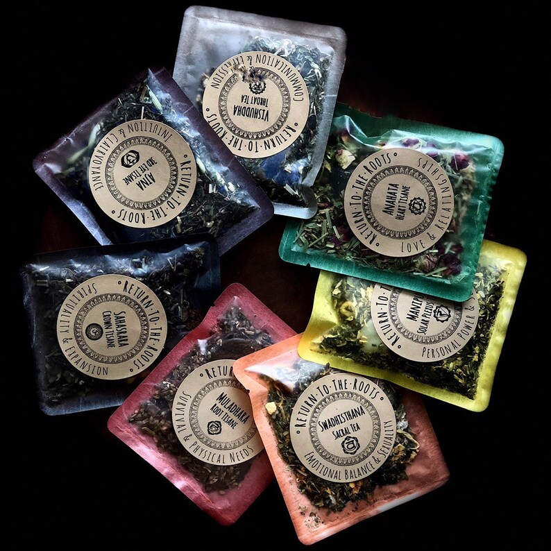 CHAKRA HERBAL TEA Tisane Sampler Set With Tumbled Crystals | Etsy