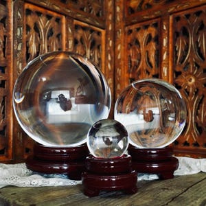 SPHERE & WOODEN STAND Large Gazing Crystal, Magic Scrying Orb ...