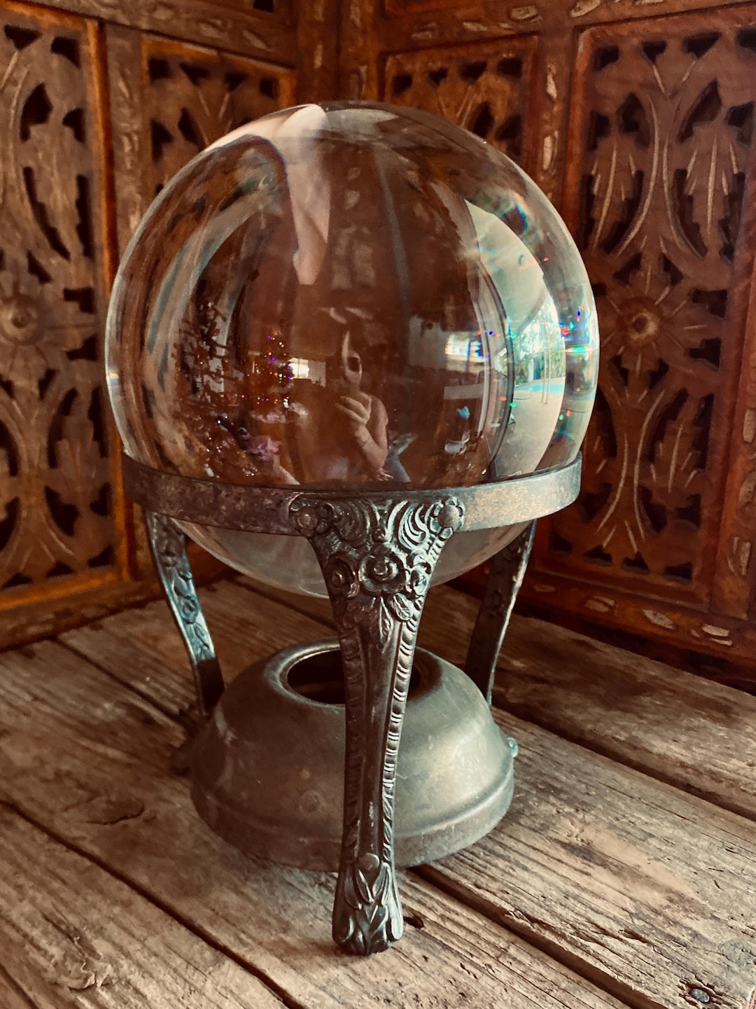Vintage Crystal Ball Stand • Silver Footed Display Base • Ornate Sphere ...