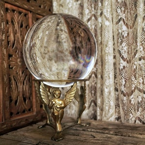 SPHERE & WOODEN STAND Large Gazing Crystal, Magic Scrying Orb ...