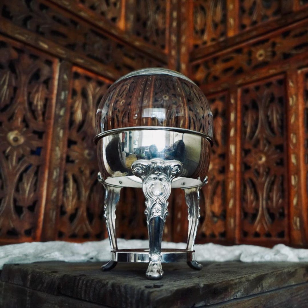 Vintage SILVER SPHERE STAND Orb Stand, Claw Foot Base 150mm ...