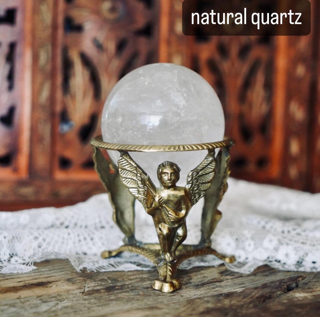 BRASS LUTE ANGEL Stand Crystal Sphere Holder Metaphysical Fortune ...