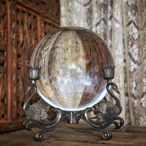 SPHERE & WOODEN STAND Large Gazing Crystal, Magic Scrying Orb ...