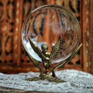 SPHERE & WOODEN STAND Large Gazing Crystal, Magic Scrying Orb ...
