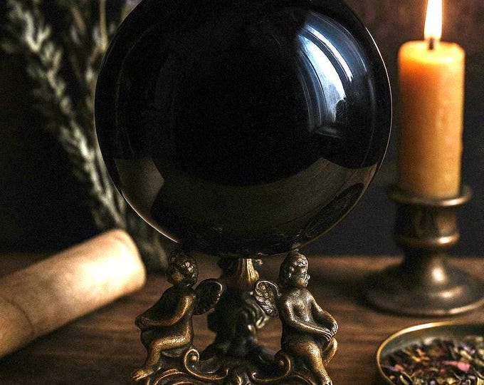 Large Black Obsidian Sphere • Gazing Ball for Scrying, Altar Decor ...