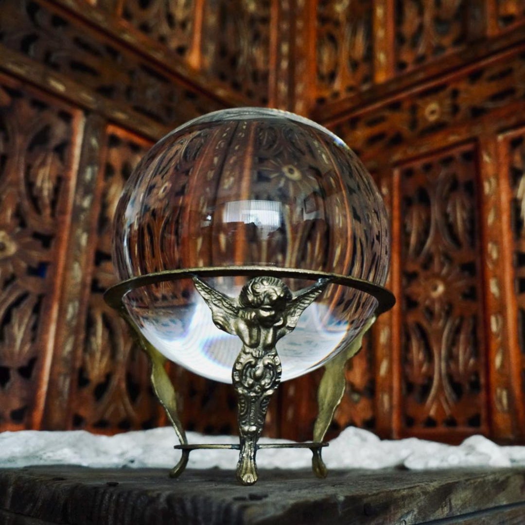 Vintage Crystal Ball Stand • Brass Cherub Angel Footed Display Base ...