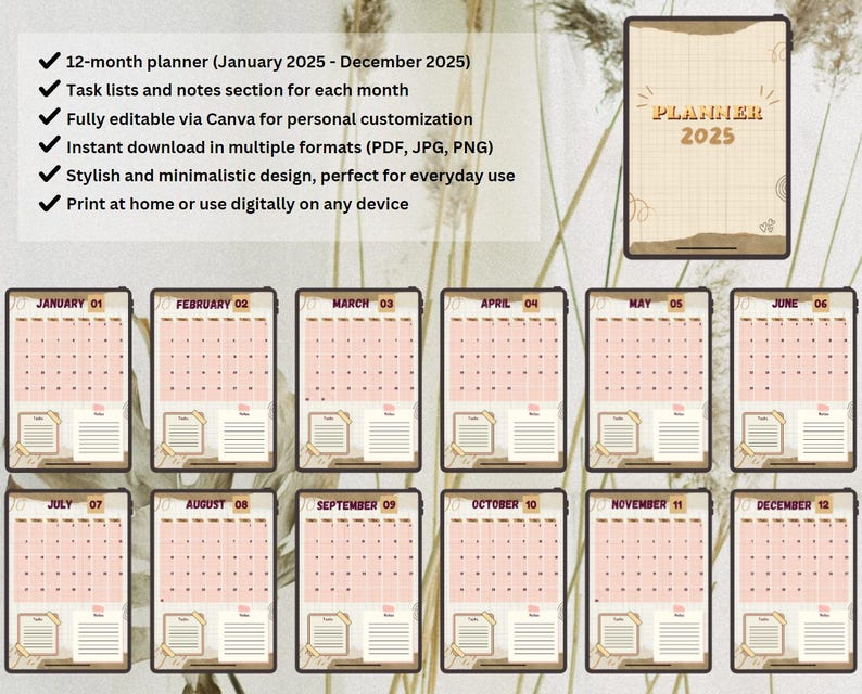 2025 Editable Monthly Planner - Customizable Digital Download in PDF ...