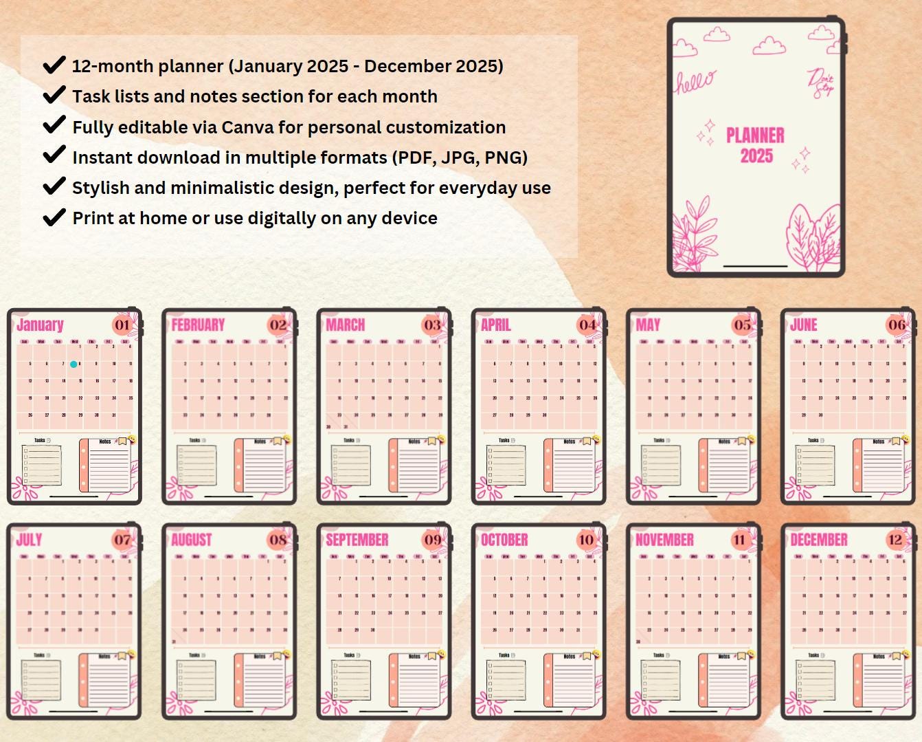 2025 Customizable Printable Planner! - Canva Editable | Instant ...
