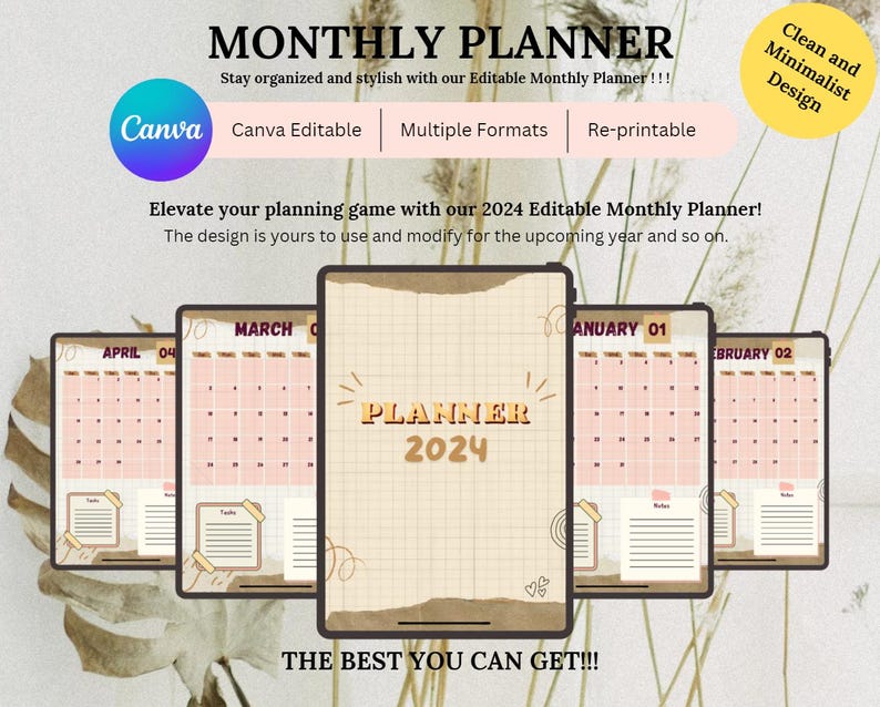 2024 Editable Monthly Planner Customizable Digital Download in PDF/JPG ...