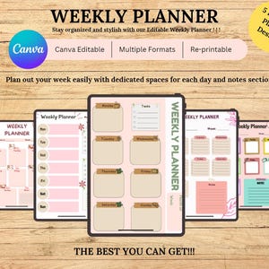 Printable Weekly Planner | Editable Canva Template | PDF, PNG, JPG ...