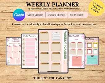 Weekly Planner Printable PDF Planner Editable Canva Planner Instant ...