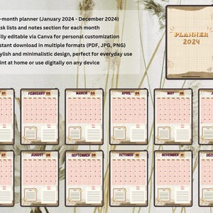 2024 Editable Monthly Planner Customizable Digital Download in PDF/JPG ...