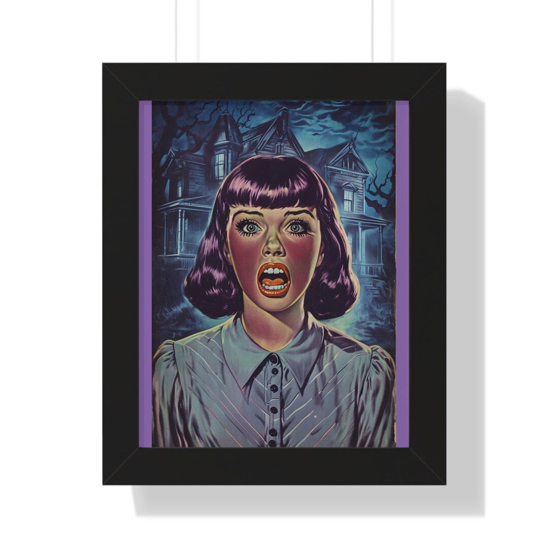 Haunted House Vertical Poster, Halloween Wall Art, Scary Girl Screaming ...