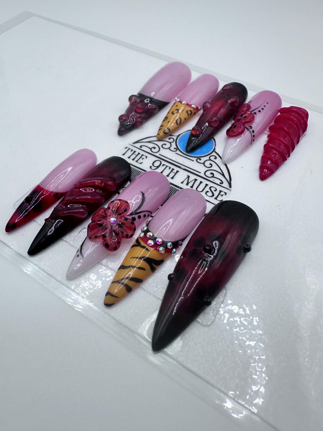 Firey Flair Nails- Red & Black Ombre Press-on Nails With 3D Accents - Etsy