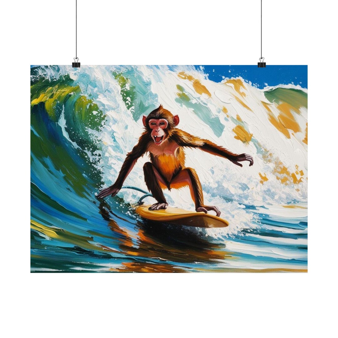 Ai-generated Surfing Monkey Poster Vibrant Beach Art for Home Decor ...