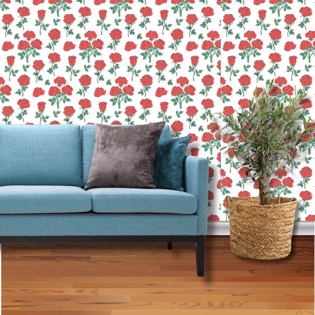Red Rose Flower Pattern Wallpaper, Nature Wallpaper, Floral Wallpaper ...