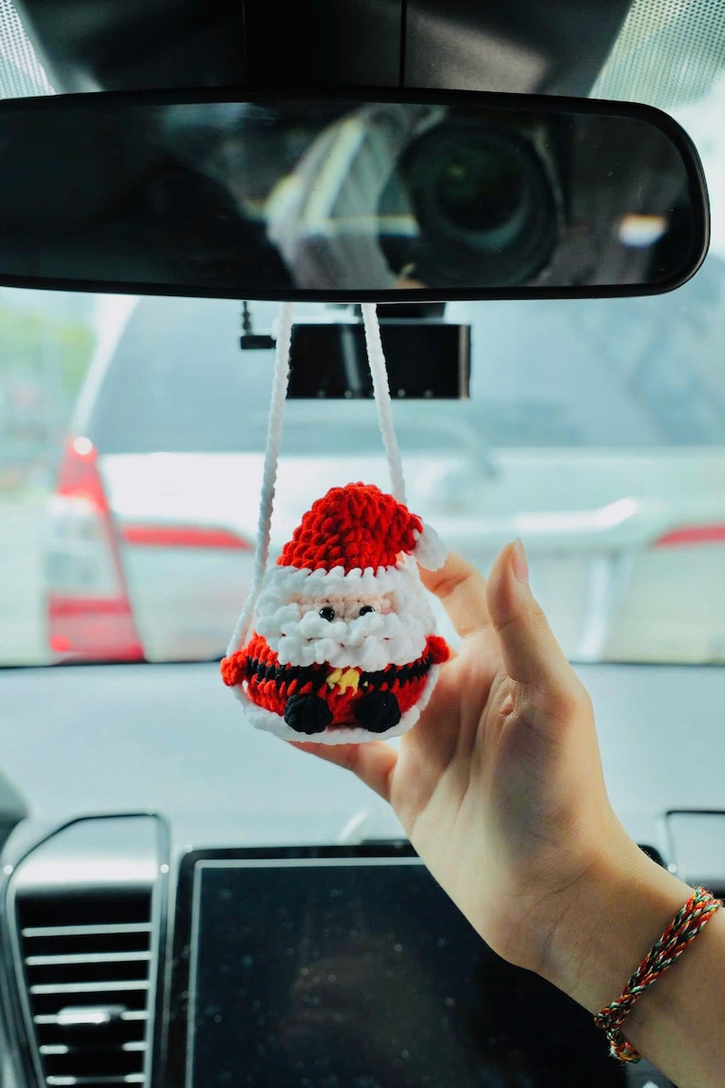 Crochet Christmas Car Ornament: Handmade Santa, Snowman, Penguin, Grin ...