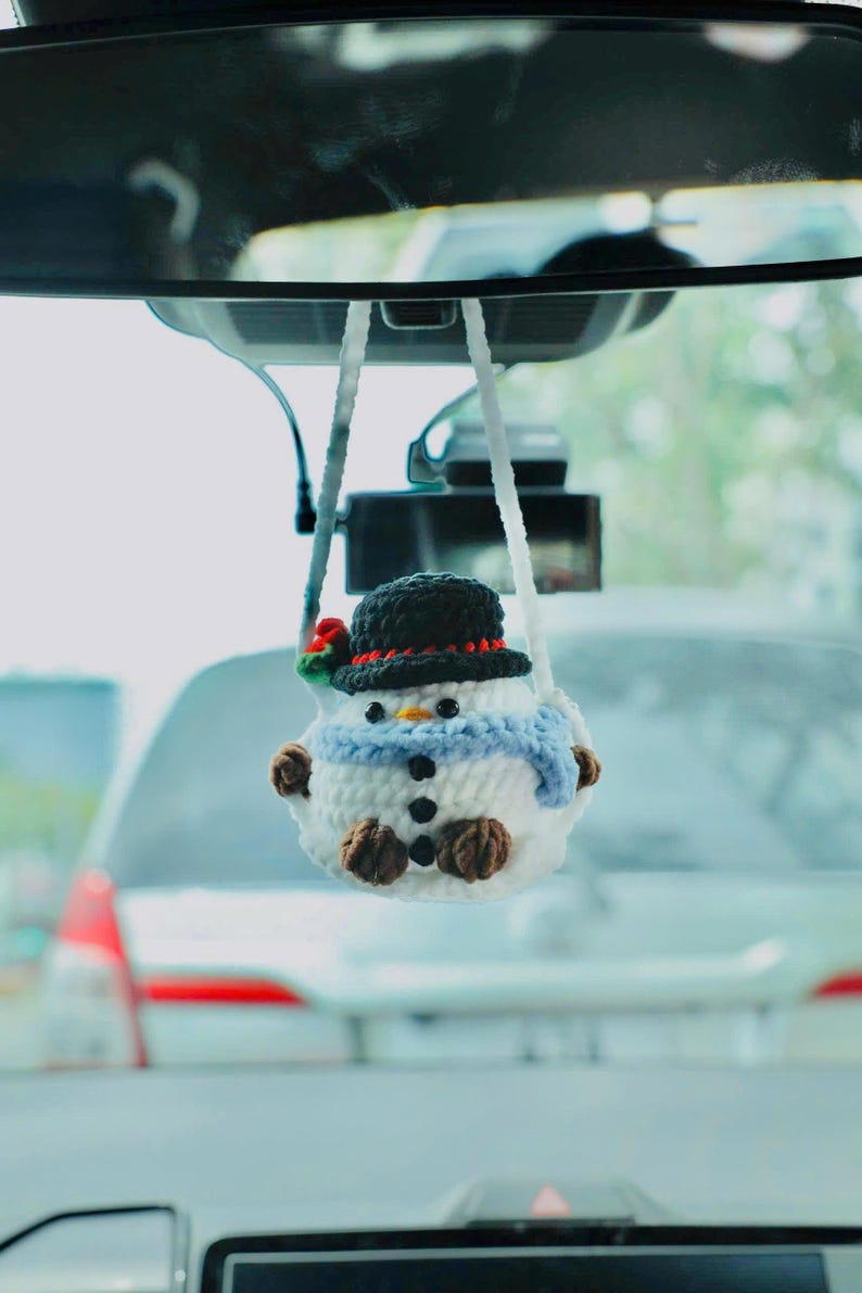 Crochet Christmas Car Ornament: Handmade Santa, Snowman, Penguin, Grin ...