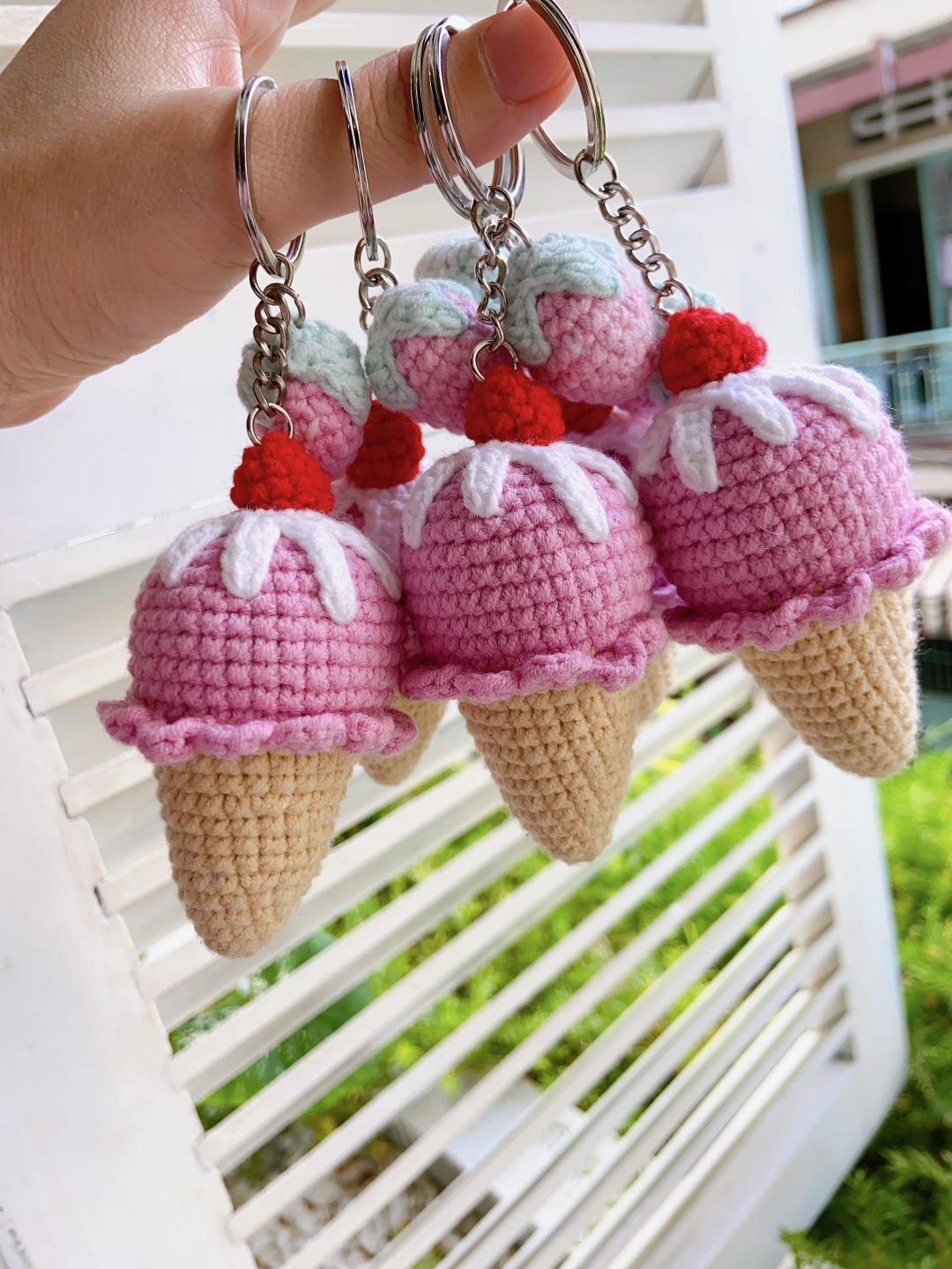 Handmade Crochet Ice Cream Keychain – Cute Ice Cream Bag Charm, Fun ...