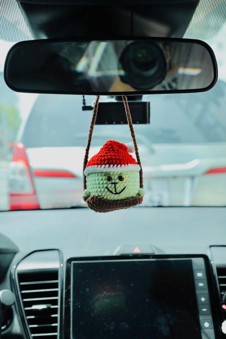 Crochet Christmas Car Ornament: Handmade Santa, Snowman, Penguin, Grin ...