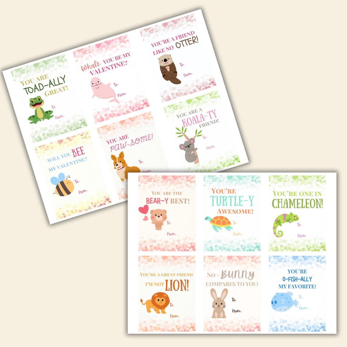 12 Printable Children's Valentine's Animal Cards Kid's Animal Puns ...
