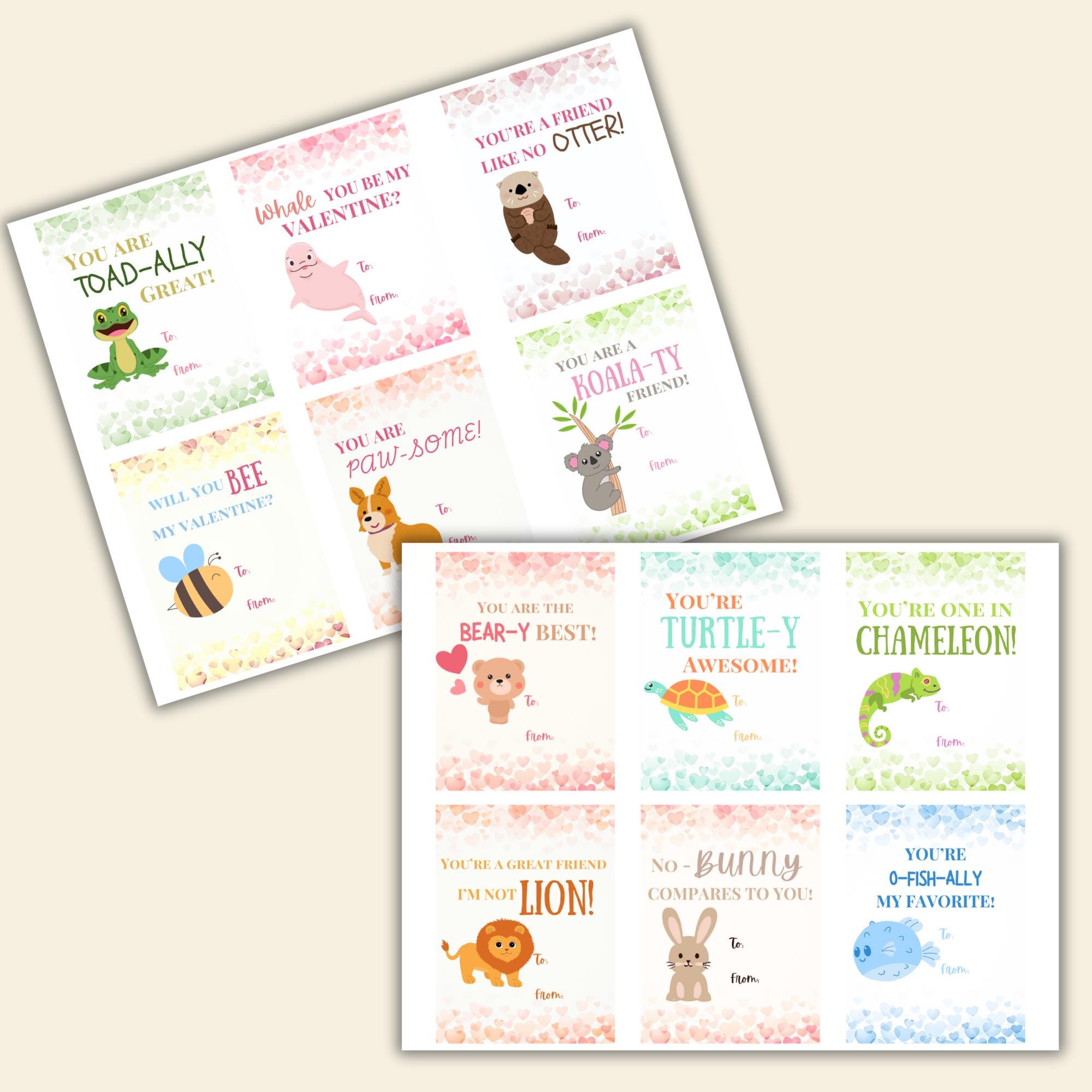 12 Printable Children's Valentine's Animal Cards Kid's Animal Puns ...