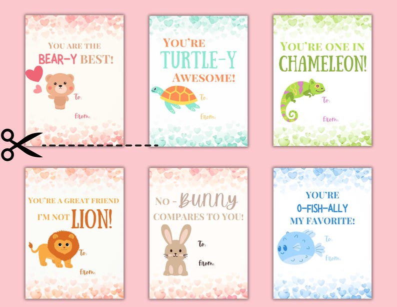 12 Printable Children's Valentine's Animal Cards Kid's Animal Puns ...