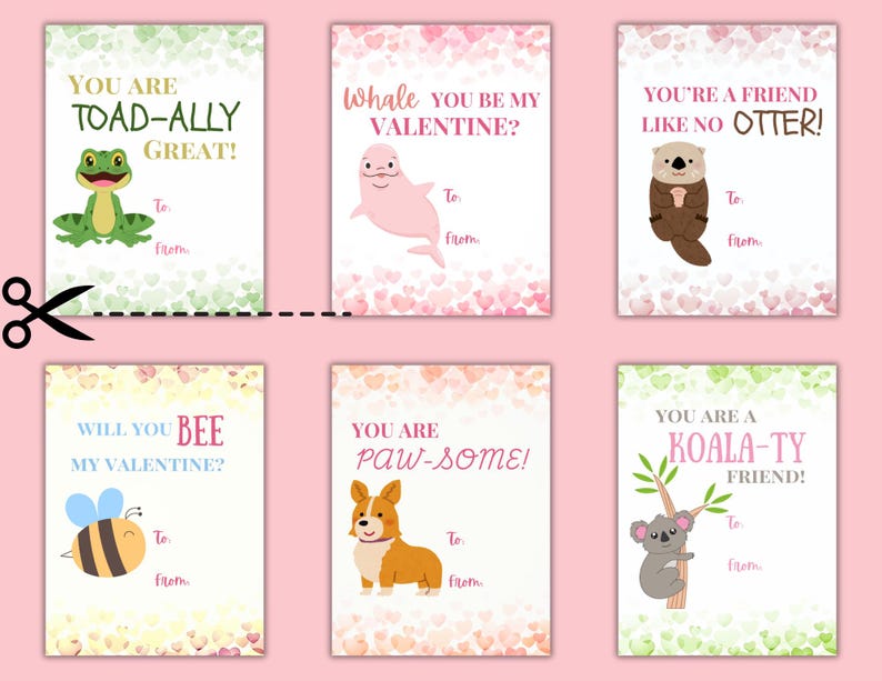 12 Printable Children's Valentine's Animal Cards Kid's Animal Puns ...