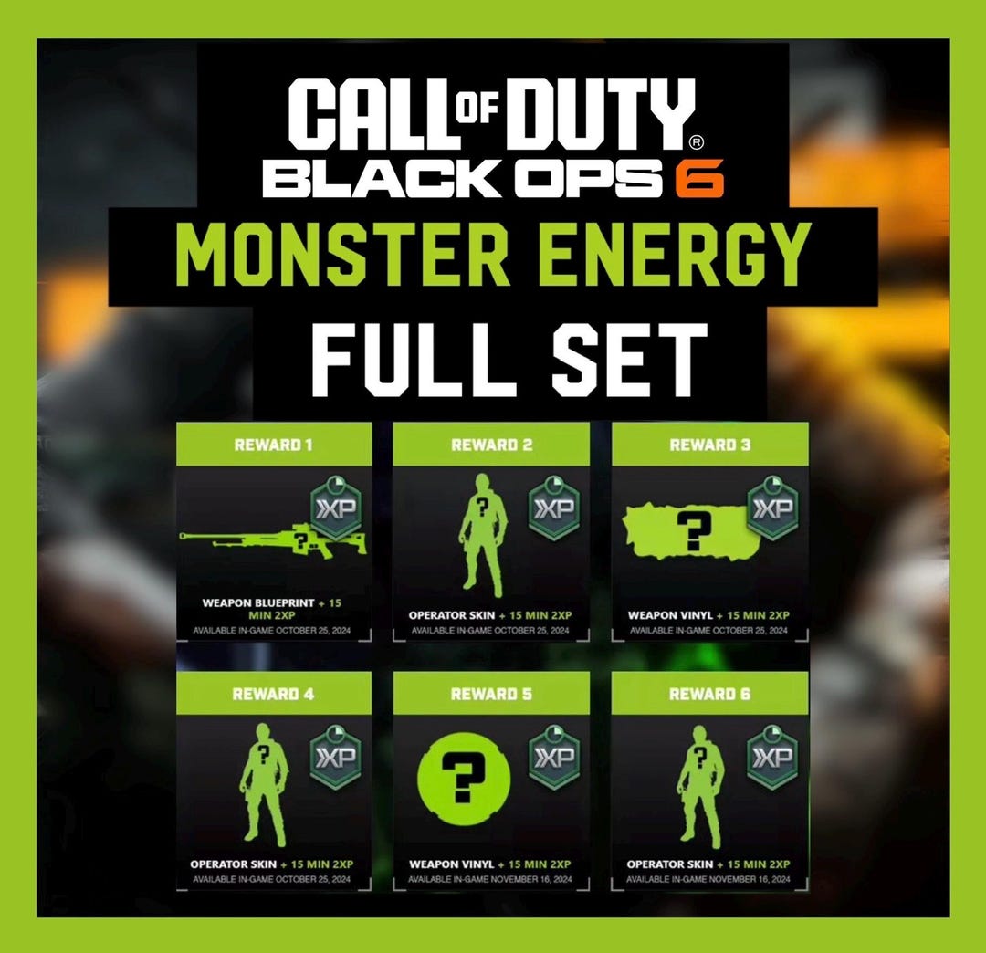 Call of Duty Black Ops 6 BO6 Monster Energy Conjunto completo COD ...
