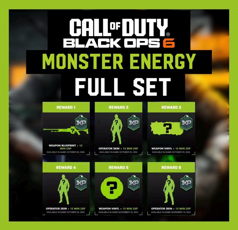 Call of Duty Black Ops 6 BO6 Monster Energy Conjunto completo COD ...