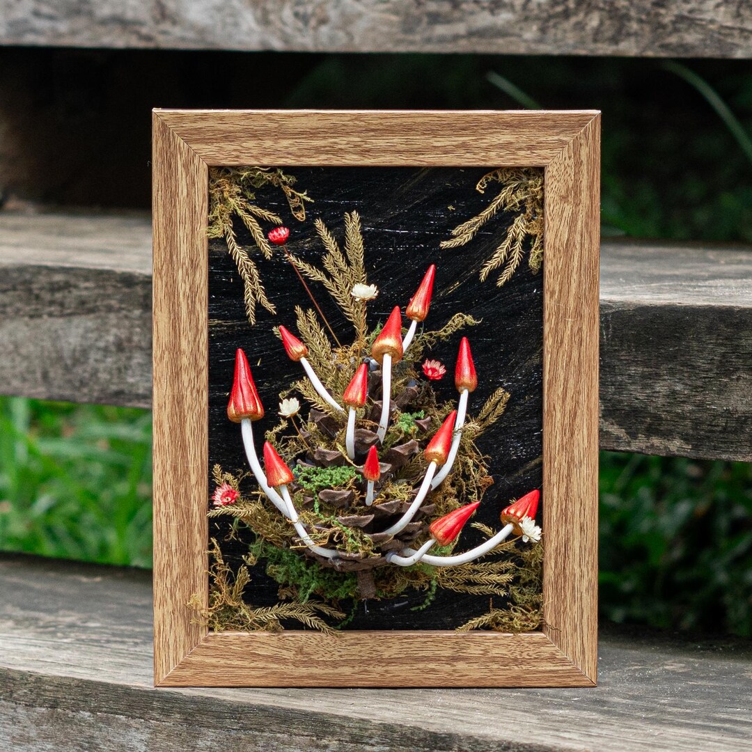 Red Triangle Mushroom Clay Art Painting, Wild Style Handmade Painting ...