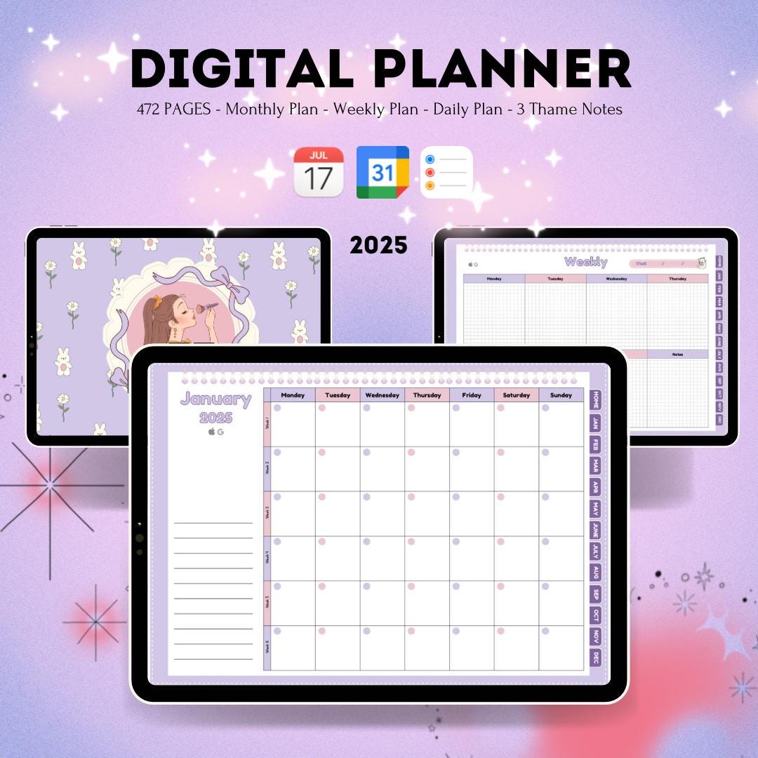 DIGITAL PLANNER 2025, Hyperlink Digital Planner, Monthly Planner ...