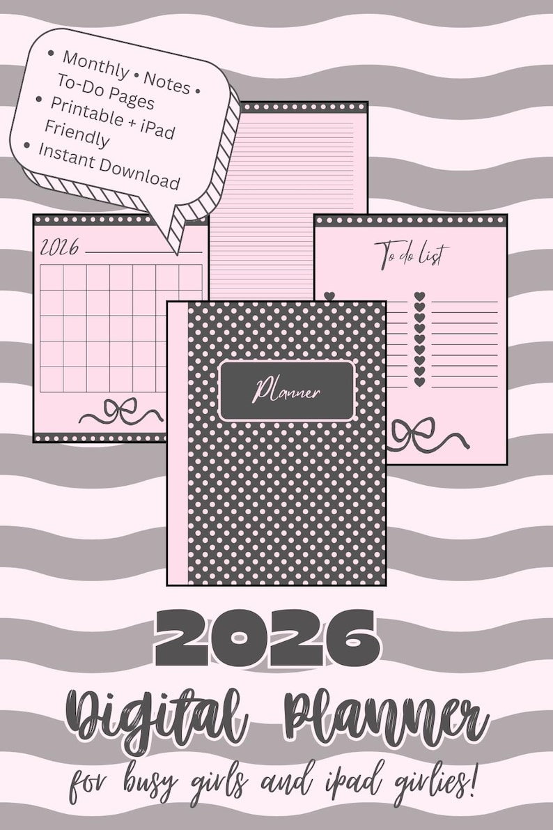2026 Polka Dot Pink Bow Planner - Etsy