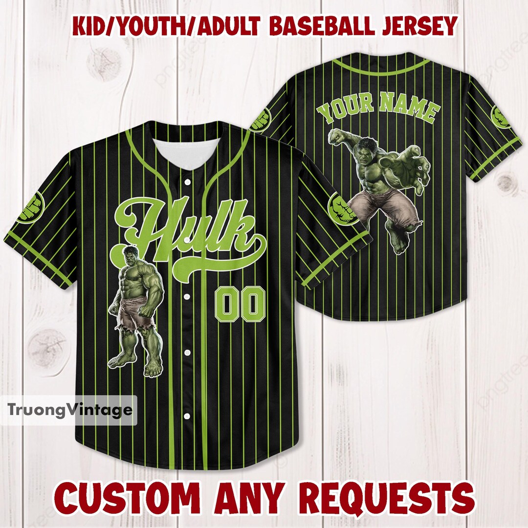 Personalized Hulk Baseball Jersey, Hulk Superhero Kids Jersey ...