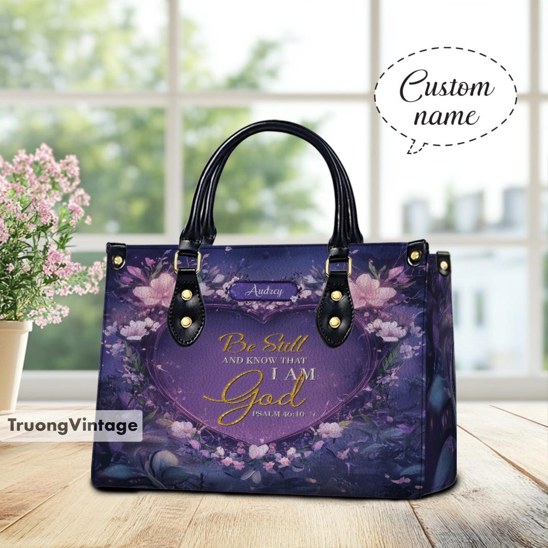 Personalized Be Still and Know Leather Handbag, Personalized Leather ...
