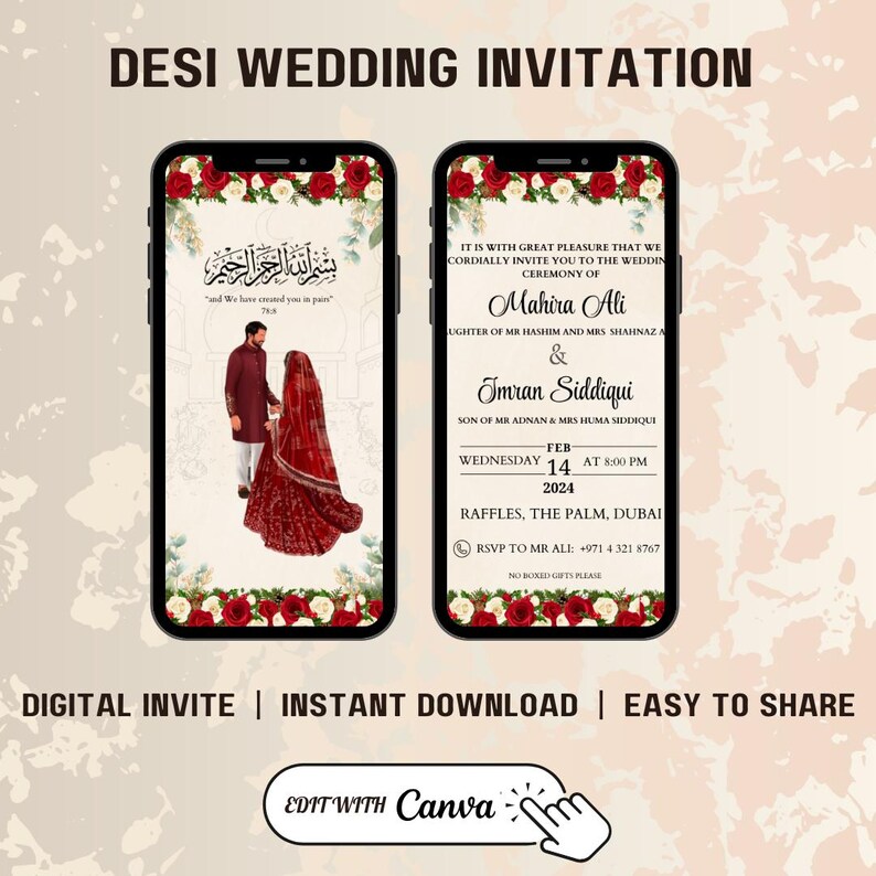 Digital Pakistani/desi Wedding Invitation for Baraat - Editable ...