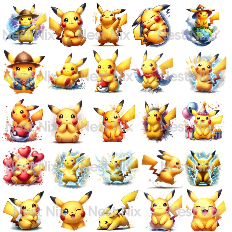 Pokemon Pikachu Clipart Set - Digital Download Perfect for DIY Gifts ...