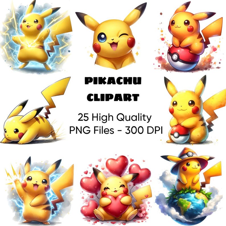 Pokemon Pikachu Clipart Set - Digital Download Perfect for DIY Gifts ...