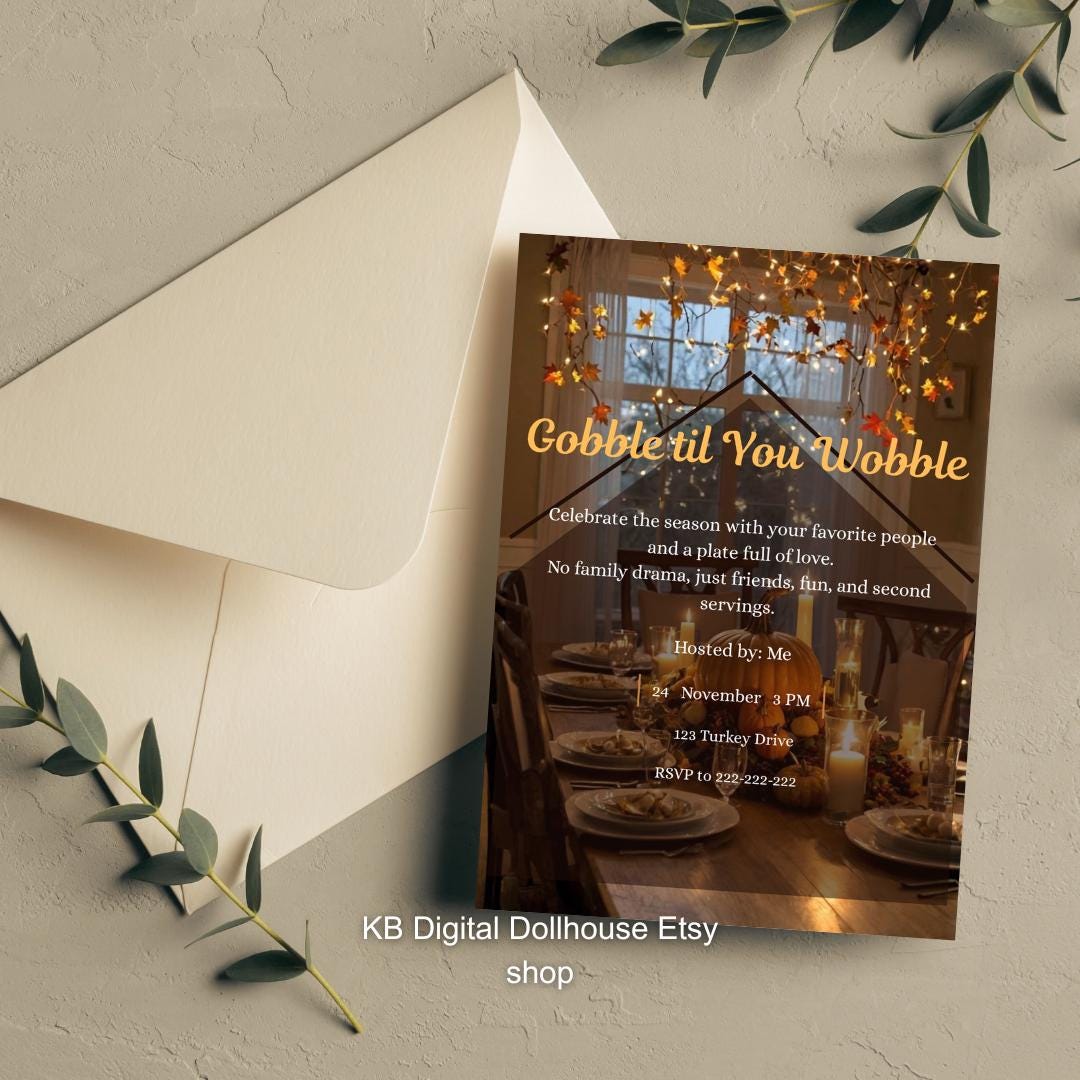 Gobble Til You Wobble Friendsgiving Thanksgiving Invitation - Etsy