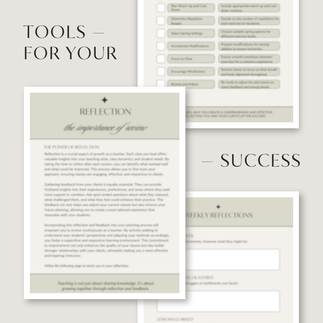 Reformer Pilates Class Plans - Set of 3 Plans PLUS Essential Planning ...