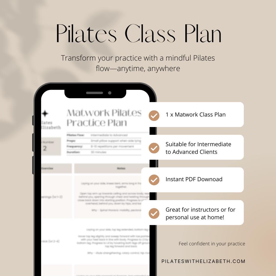 Intermediate to Advanced Level Matwork Pilates Class Plan, Downloadable ...