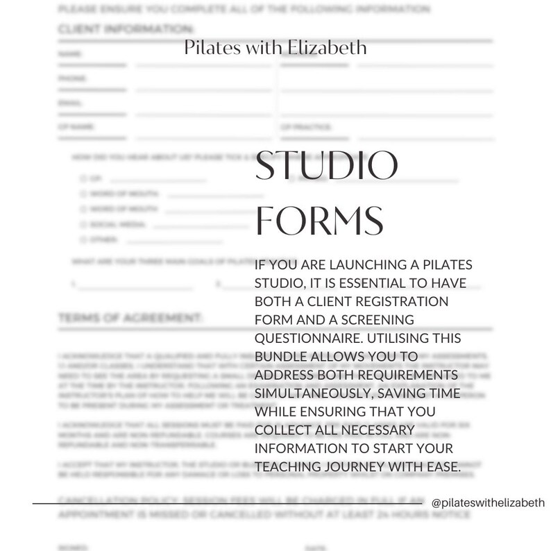 Pilates Studio Registration Form & Screening Questionnaire Template ...