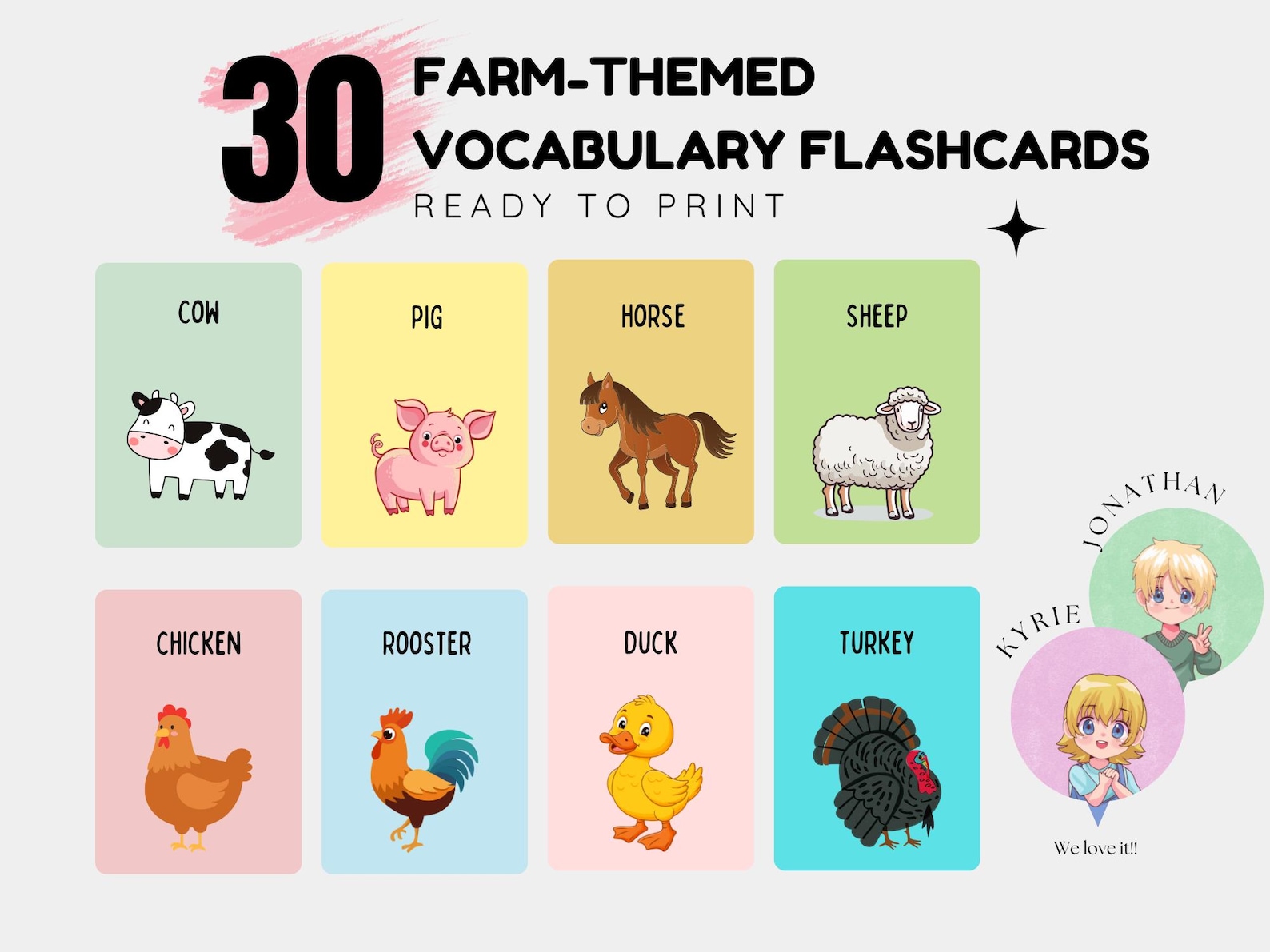 Farm Animal Flashcards for Preschool | Printable Farm Animals Learning ...