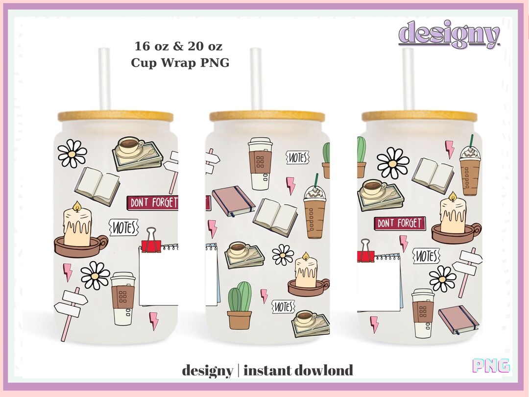 Books and Coffee Bookish 16 Oz & 20 Oz Cup Wrap PNG, 16 Oz 20 Oz Libbey ...