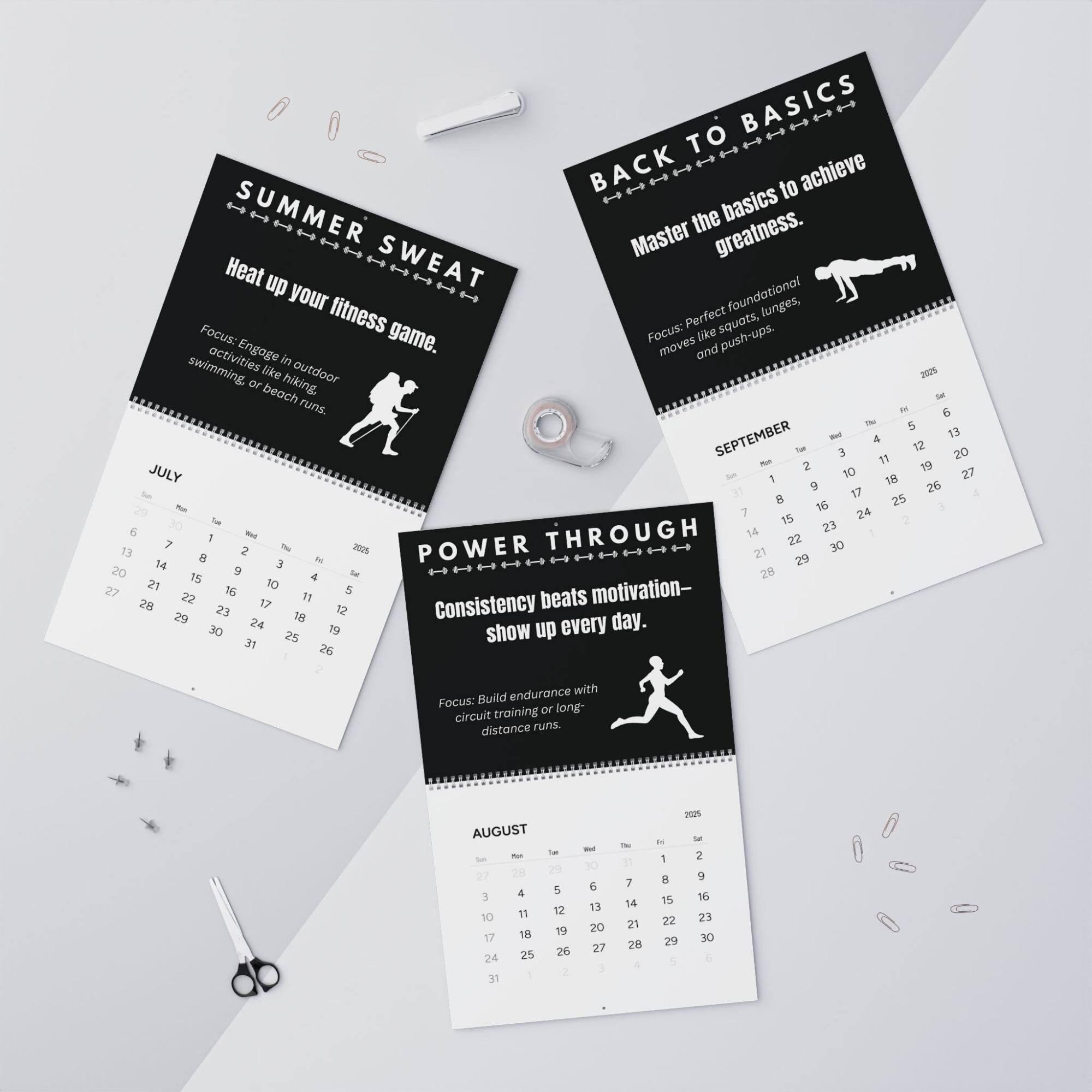 2025 Workout Wall Calendar, Motivational Quotes, Minimalist Black and ...