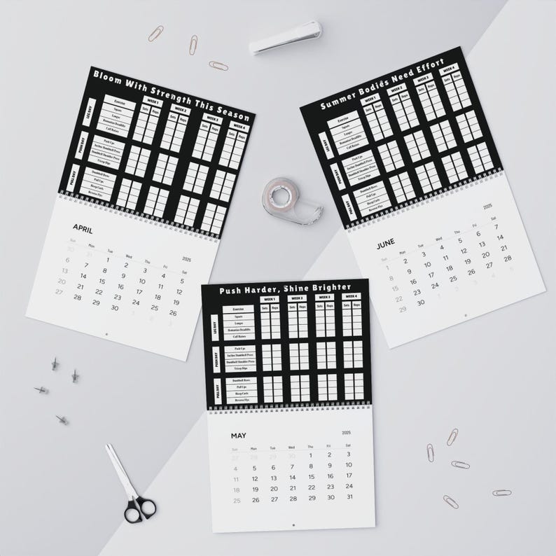 2025 Workout Wall Calendar, Fitness Planner & Exercise Tracker, Black ...