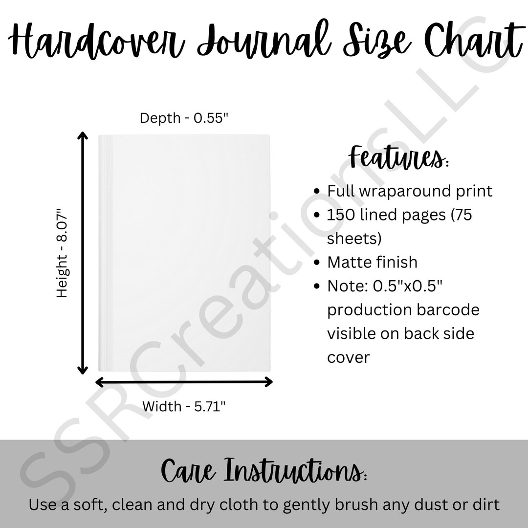 Hardcover Journal Size Chart, Generic Brand Notebook, Notebook Mockup ...