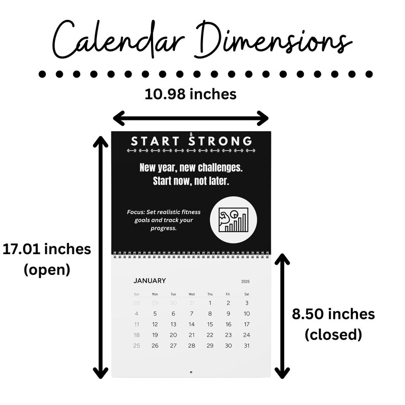 2026 Workout Wall Calendar, Motivational Quotes, Minimalist Black and ...