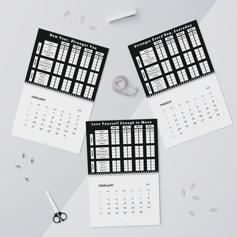 2025 Workout Wall Calendar, Fitness Planner & Exercise Tracker, Black ...